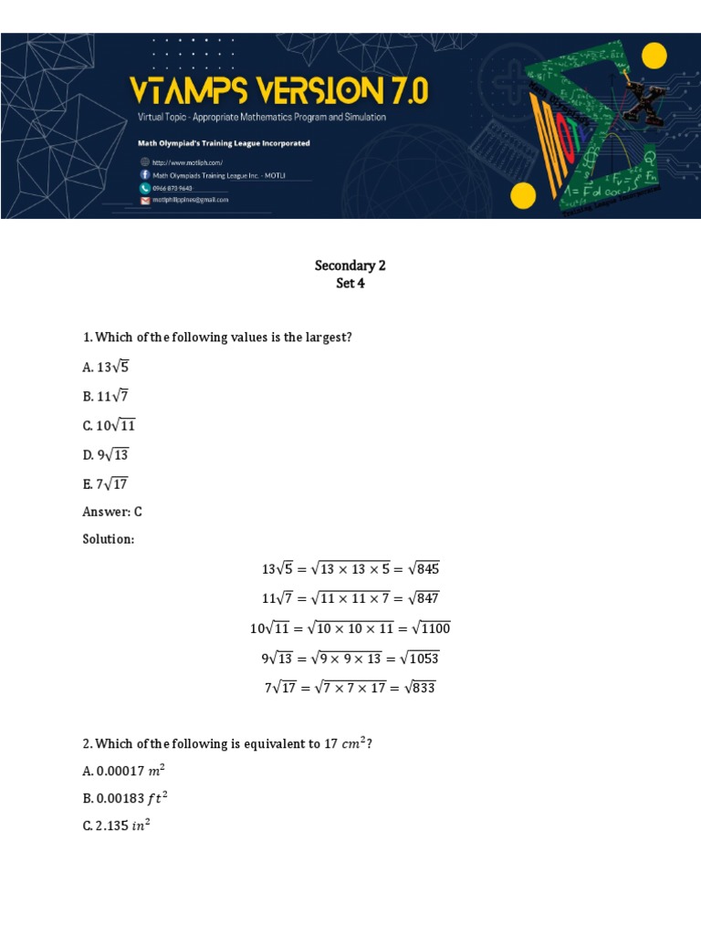 VTAMPS 7.0 Secondary 2 Set 4 | PDF | Triangle | Area