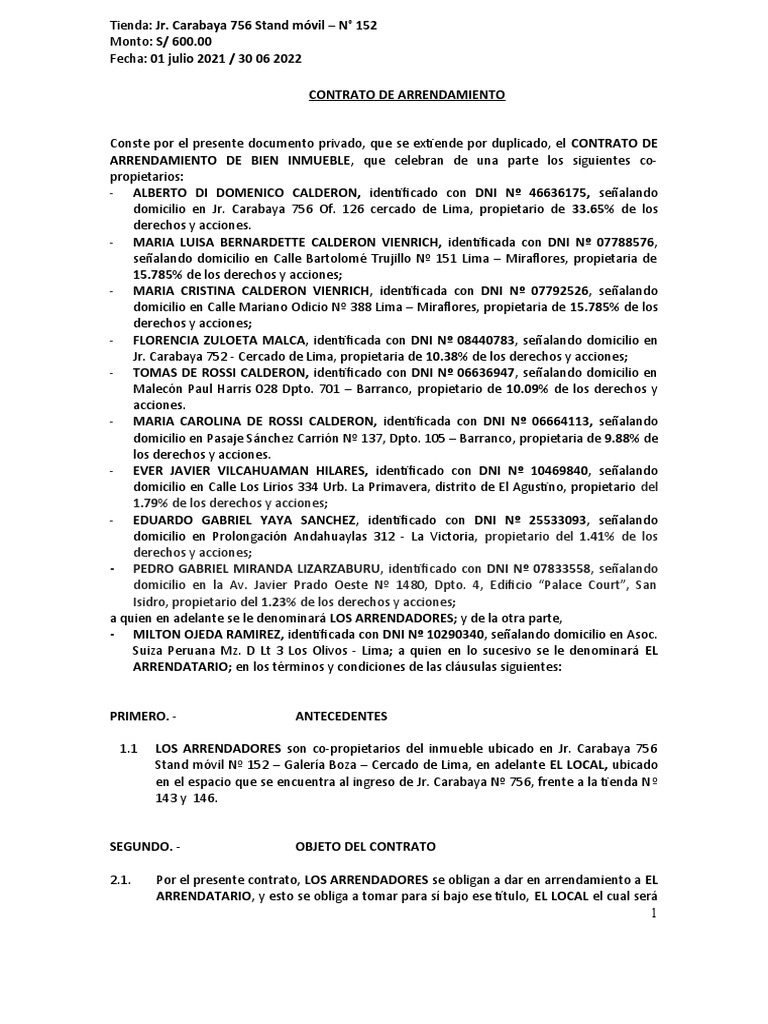 K150 Contrato 010621 | PDF | Daños y perjuicios | Dólar de los Estados Unidos