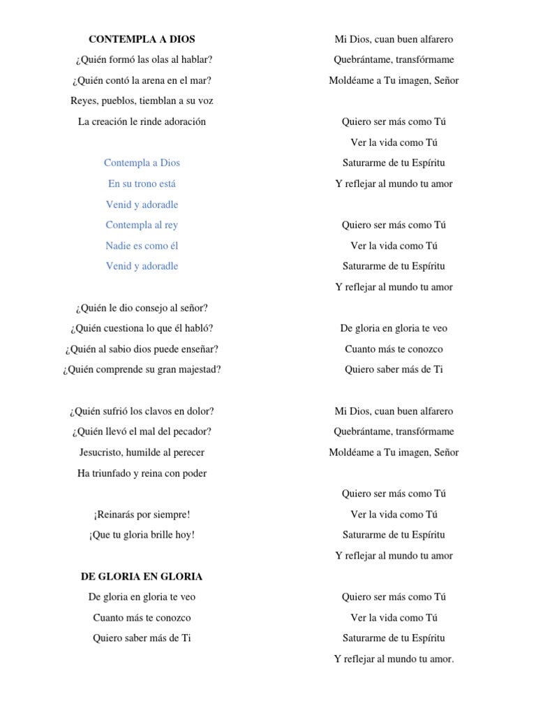 Letras De Alabanzas Pdf Amor Espíritu Santo