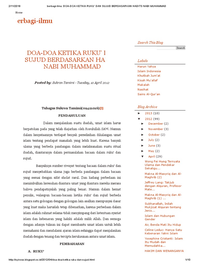 Berbagi-Ilmu - Doa-Doa Ketika Ruku' Dan Sujud Berdasarkan Hadits Nabi ...