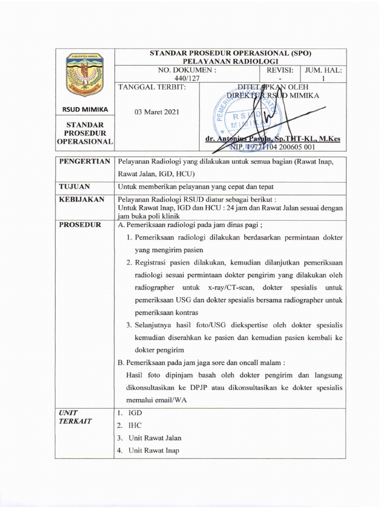 Sop Pelayanan Radiologi | PDF