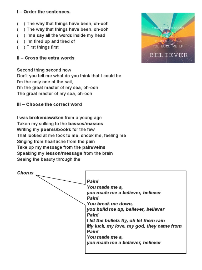 Believer Lyrics Activity Guide | PDF | Poetry