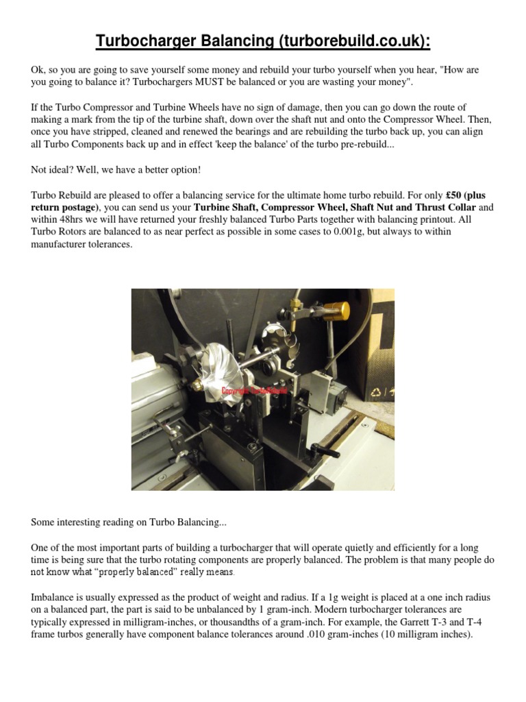 Turbocharger Balancing | PDF | Turbocharger | Bearing (Mechanical)
