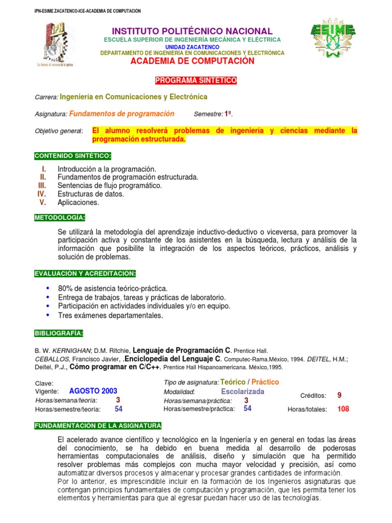 Temario Fundamentos de Programacion Ice 2021 | PDF | Lenguaje de programación | Programación de ...