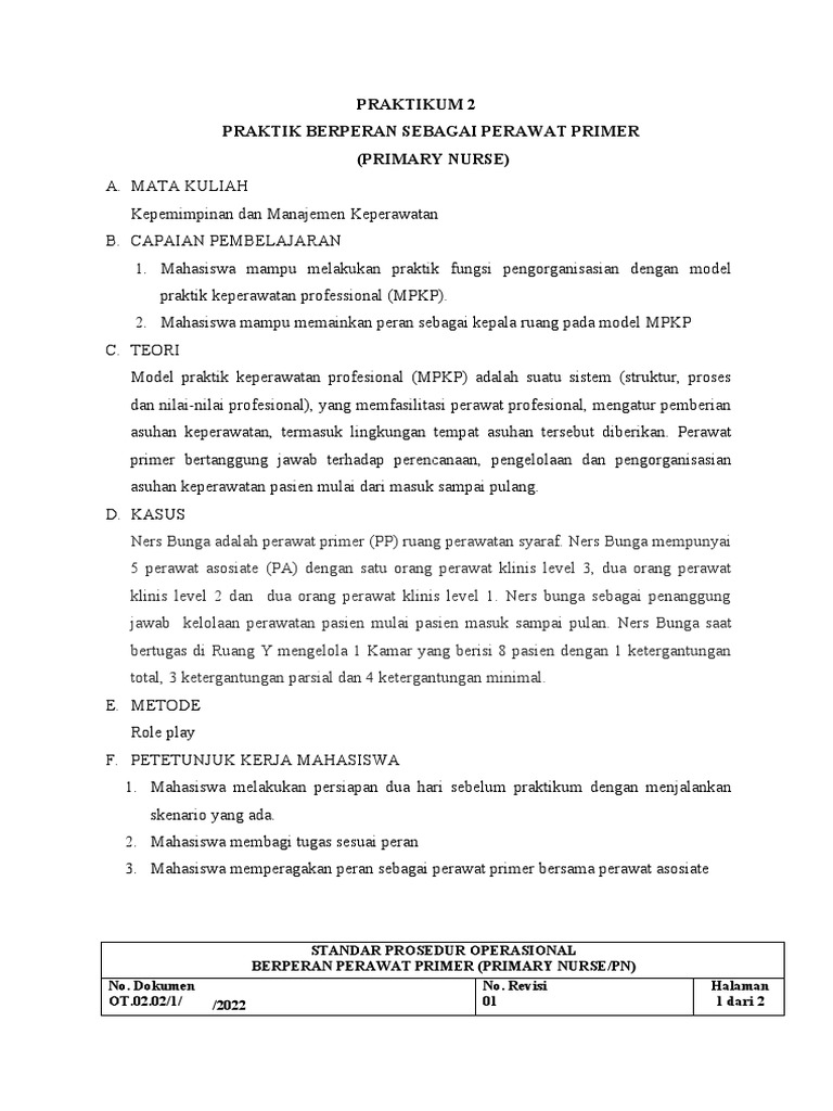 Spo Perawat Primer | PDF | Kesehatan Holistik | Sains & Matematika