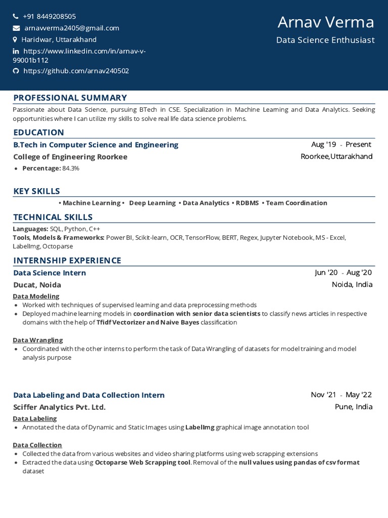 Arnav Verma Updated Resume | PDF | Machine Learning | Data Science