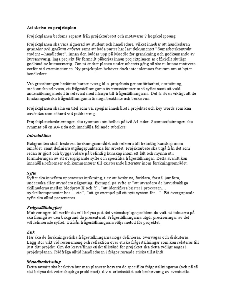 Att Skriva en Projektplan | PDF