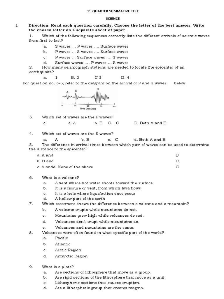 1st Quarter Science Test | PDF | Plate Tectonics | Earth