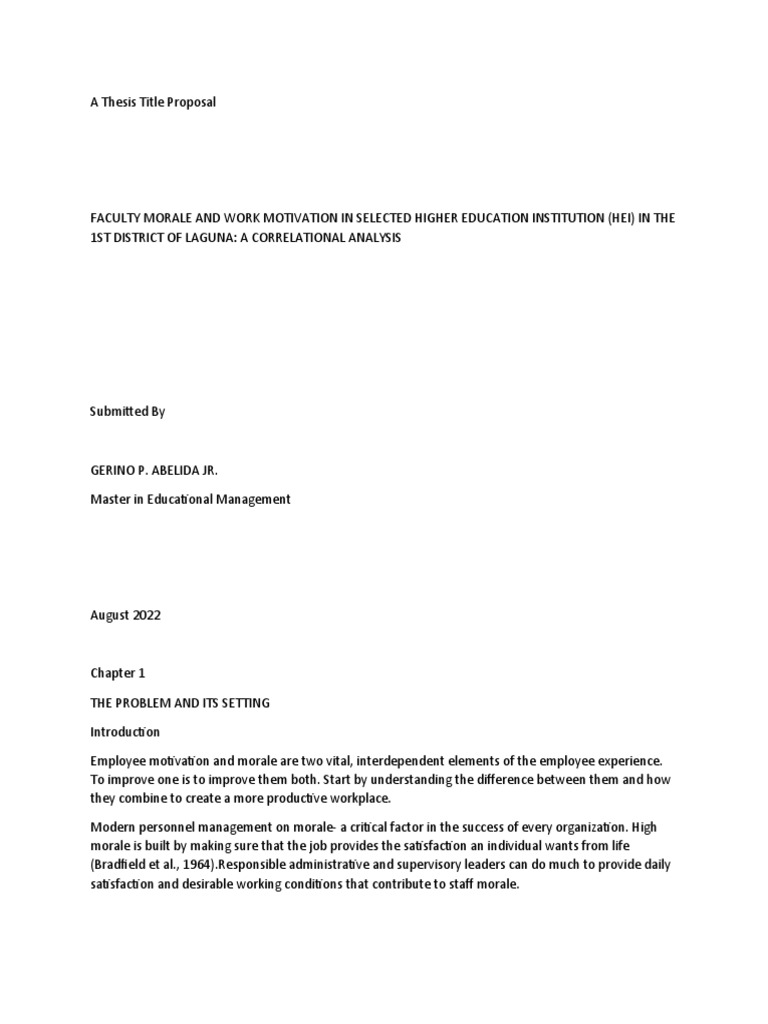 A Thesis Title Proposal - Part 1 | PDF | Teachers | Motivation