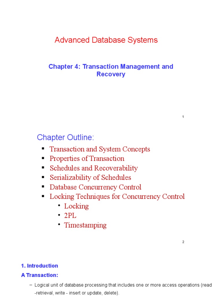 ADB - CH4 - Transaction Management and Recovery | PDF | Database Transaction | Databases