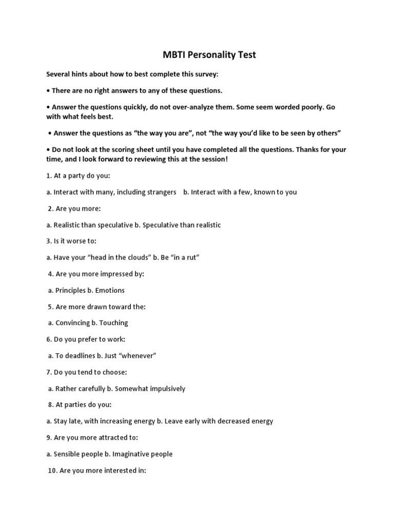 MBTI Personality Test | PDF | Psychology