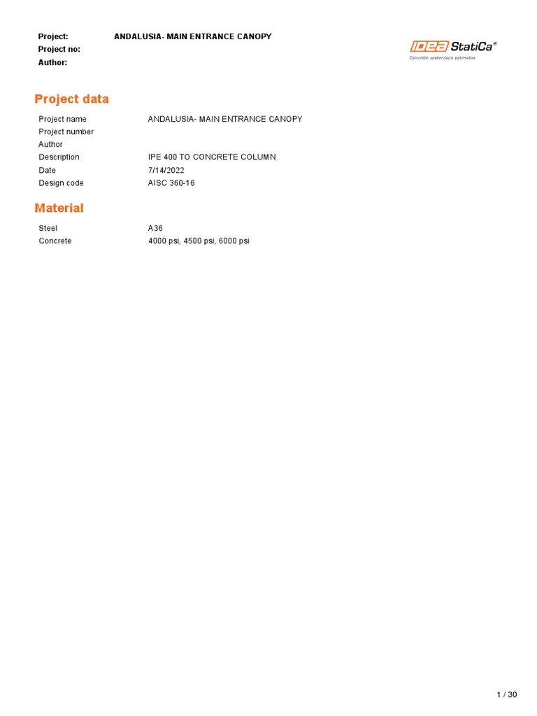 Ipe 400 To Concrete Column | PDF | Strength Of Materials | Ultimate ...