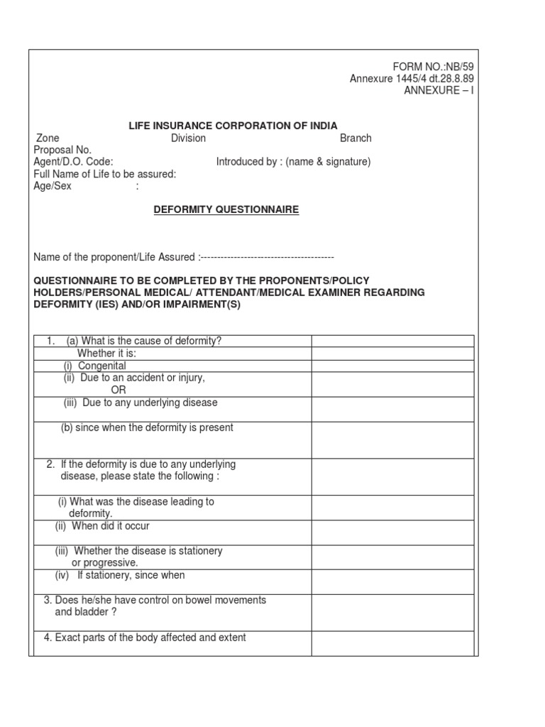 Deformity Questionnaire | PDF | Clinical Medicine | Medicine