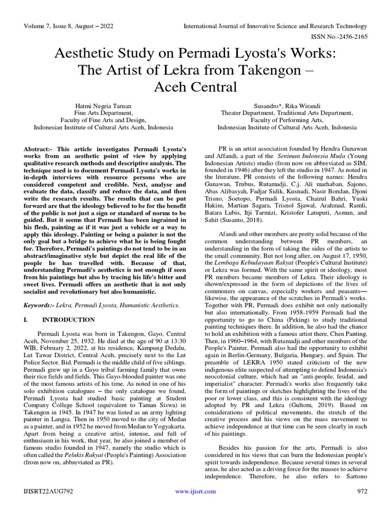 Aesthetic Study On Permadi Lyosta's Works The Artist of Lekra From ...