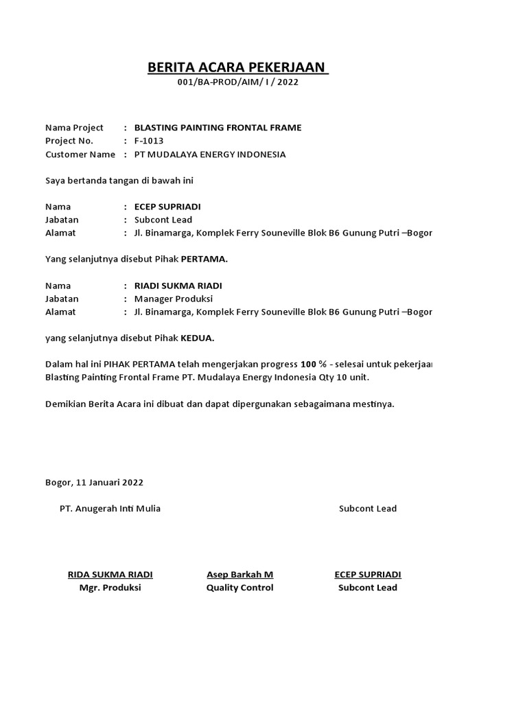 Berita Acara Form | PDF