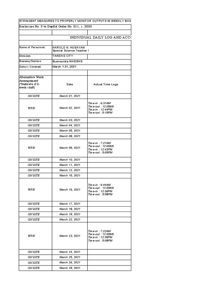 Sample DTR for DepEd Teachers | PDF | Common Law | Public Law