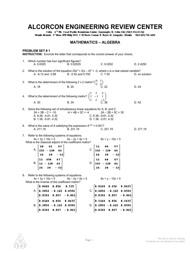Problem Set Math Day 1-4 | PDF | Equations | Area