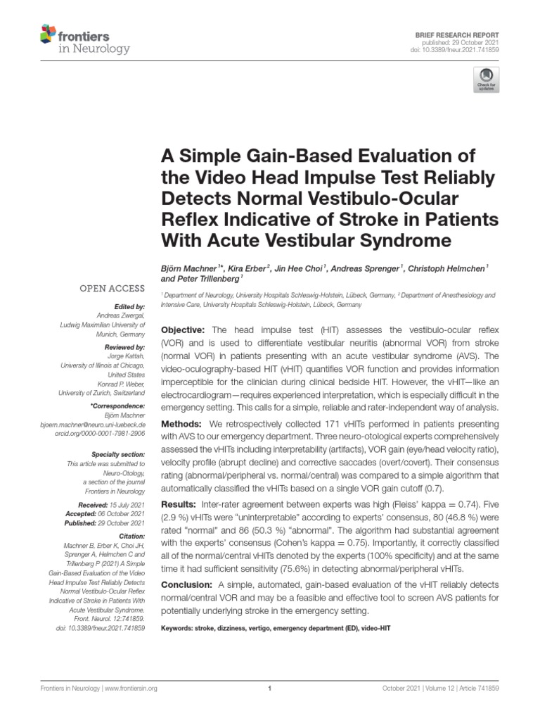 A Simple Gain-Based Evaluation of The Video Head Impulse Test Reliably ...