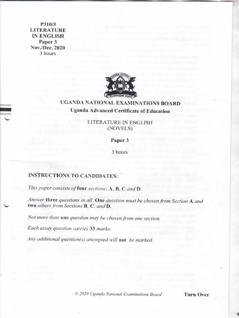 Uneb Literature Paper 3 2020 | PDF
