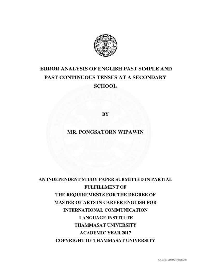 Error Analysis of English Past Simple and Past Continuous Tenses at A ...