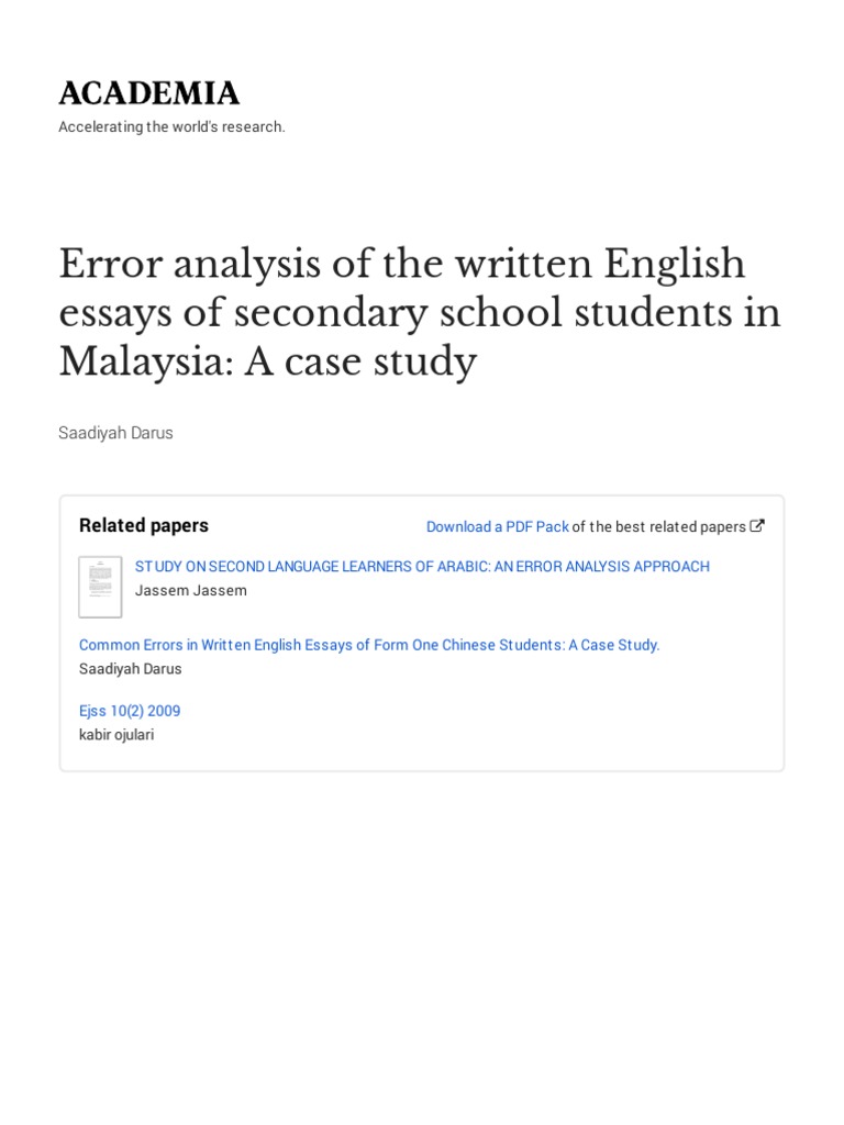 Error Analysis of The Written English Essays of Secondary School Students in Malaysia A Case ...