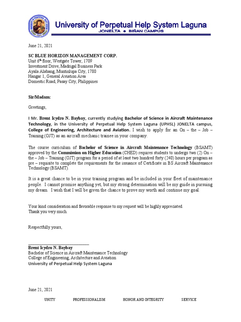 Application Letter | PDF | Bachelor's Degree | Bachelor Of Science