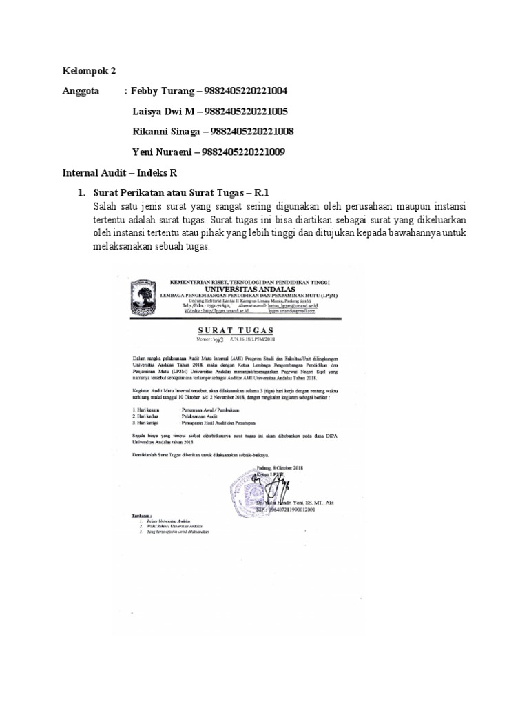 Internal Audit - Kertas Kerja Indeks R | PDF