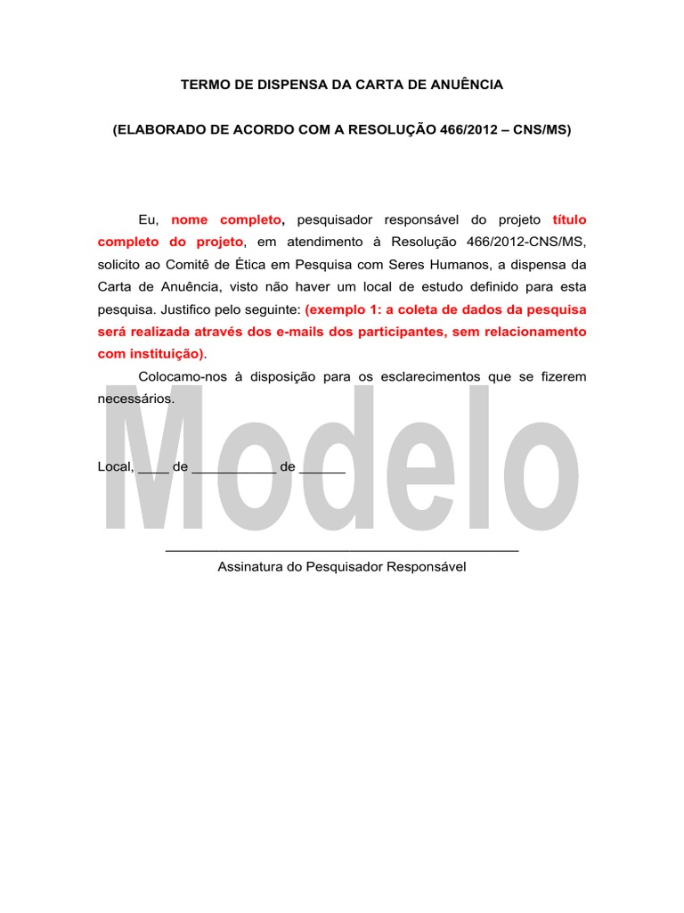 Modelo DISPENSA Carta Anuencia2020 25JUN | PDF