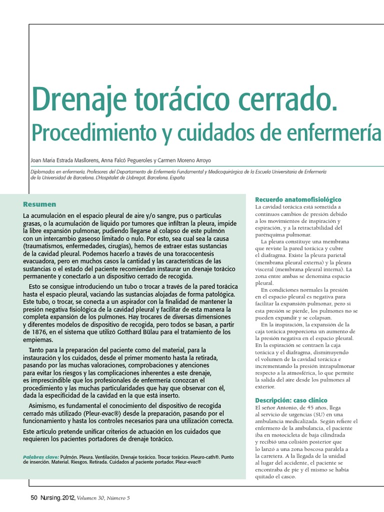 Drenaje Torácico Cerrado.: Procedimiento y Cuidados de Enfermería | PDF ...