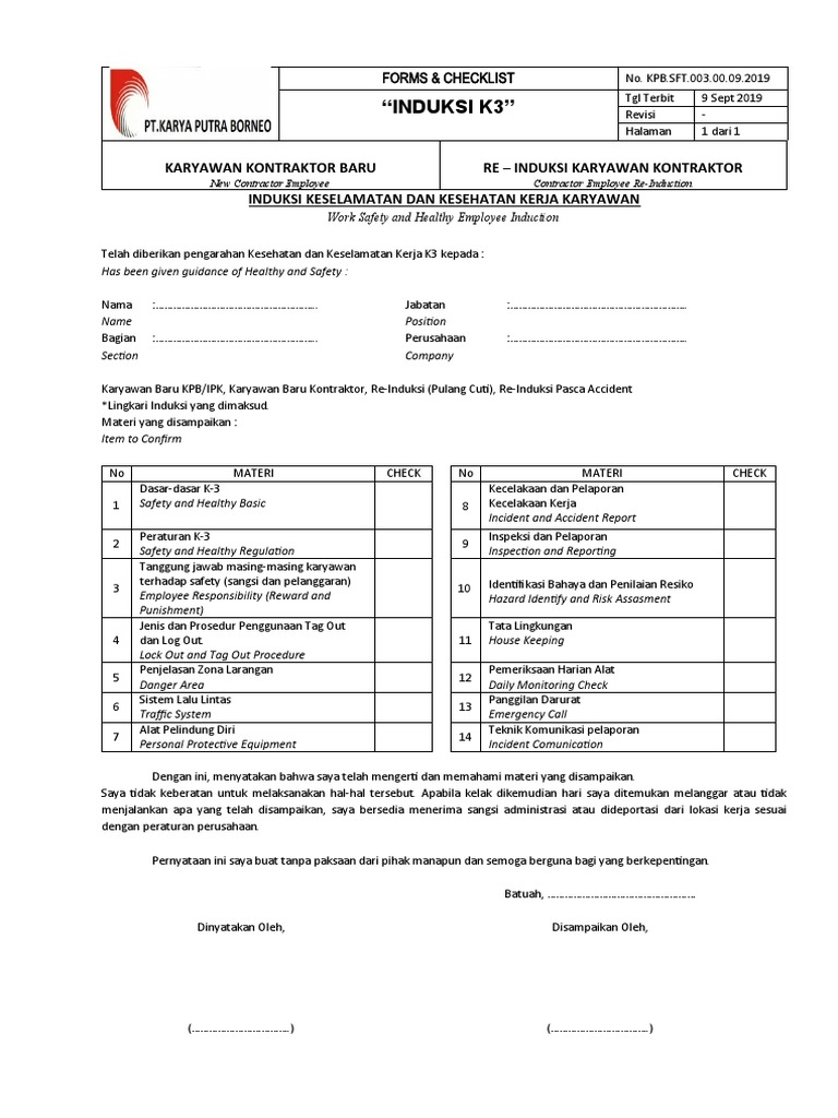 Form Induksi K3 | PDF