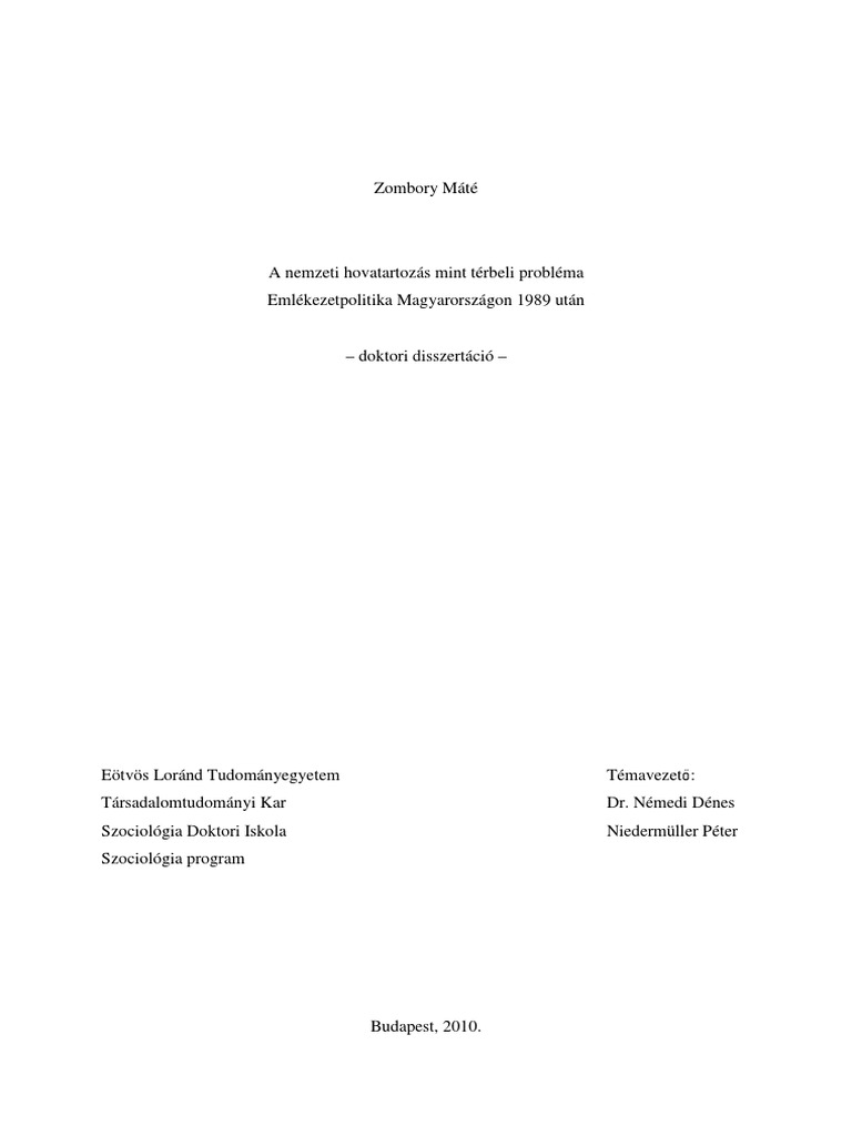 Zombory Mate Emlekezetpolitika PHD | PDF