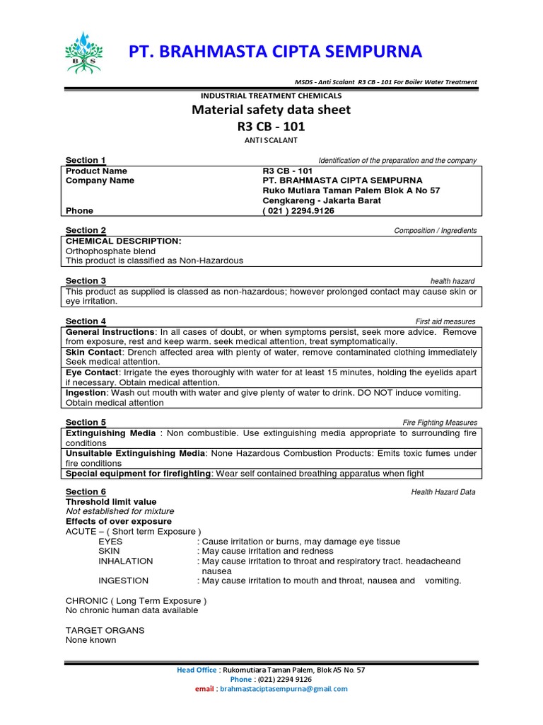 MSDS R3 CB - 101 | PDF | Water | Firefighting