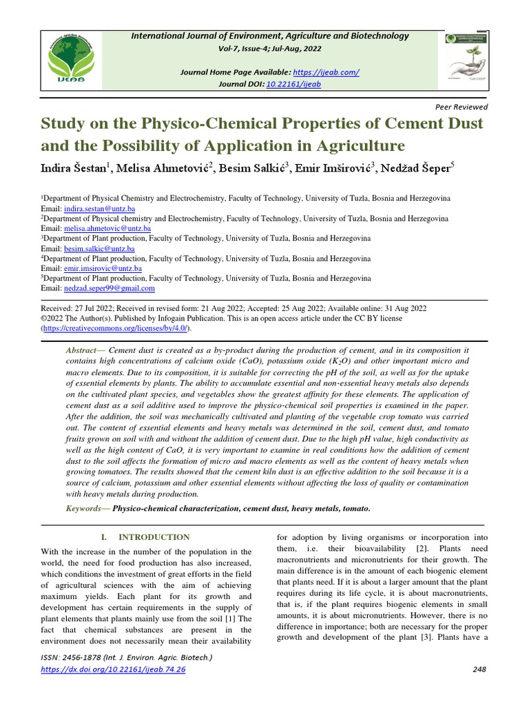 Study On The Physico-Chemical Properties of Cement Dust and The ...