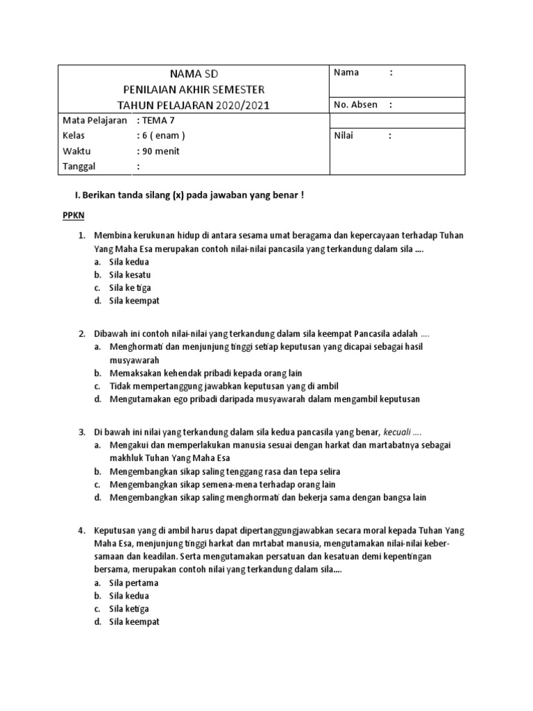 Soal Pas Kelas 6 Tema 7 | PDF | Kajian Bahasa Asing
