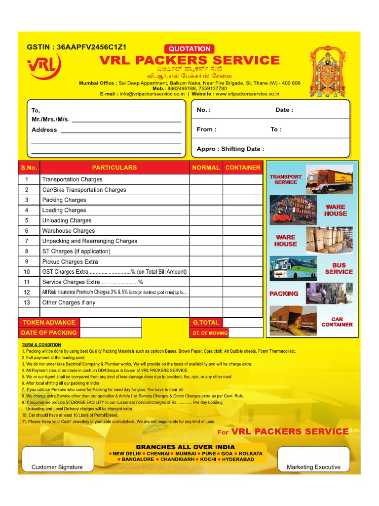 VRL Packers Service | PDF