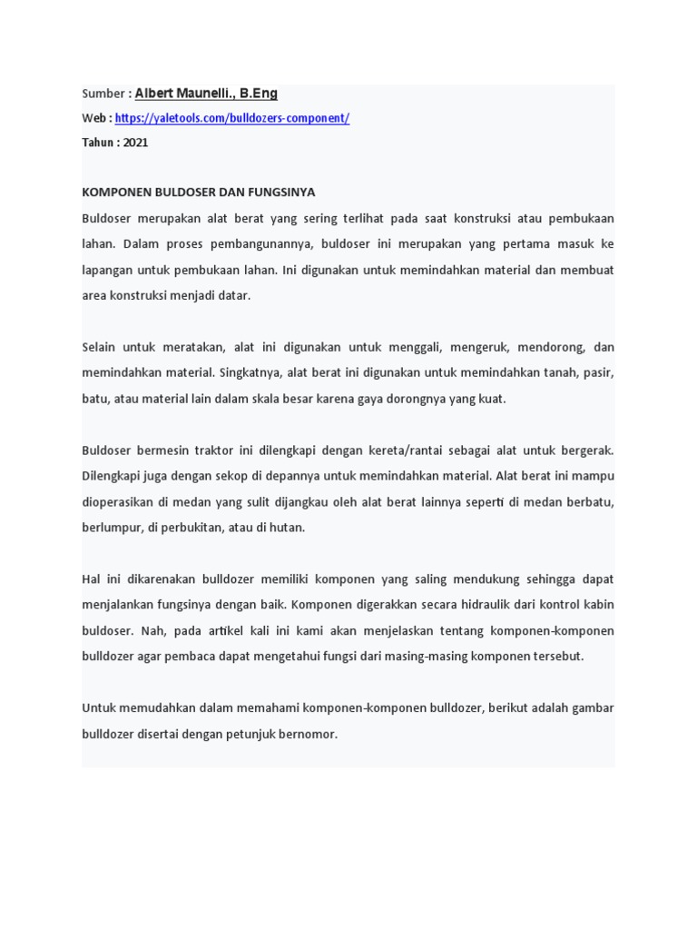 Komponen dan Fungsi Bulldozer | PDF