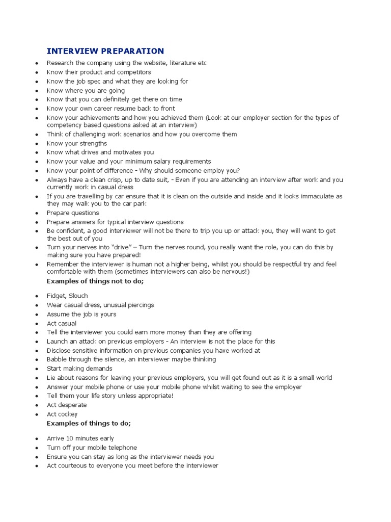 JOB INTERVIEW PREPARATION Checklist | PDF | Communication