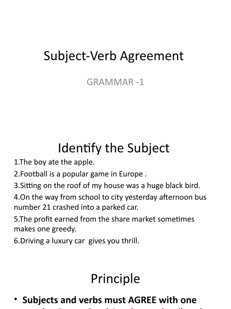 Subject-Verb Agreement: Grammar - 1 | PDF | Vocabulary | Grammatical Number