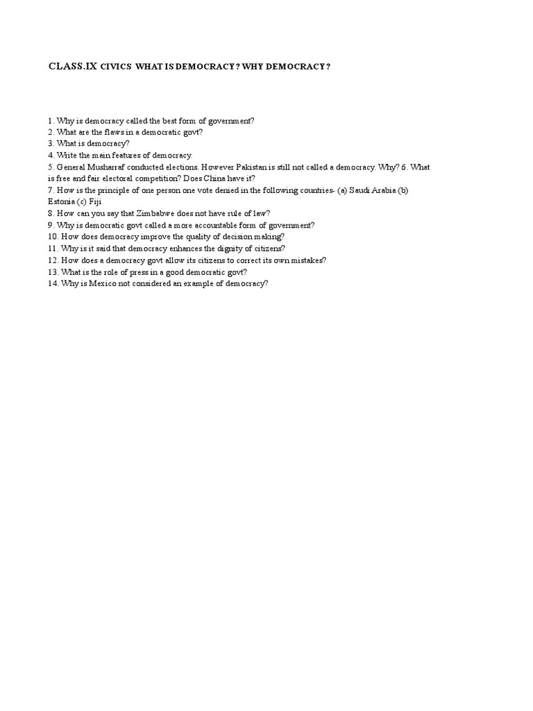 CBSE Class 9 Civics Worksheet | PDF