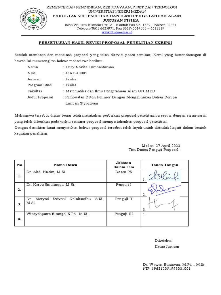Persetujuan Hasil Revisi Proposal - Desy | PDF