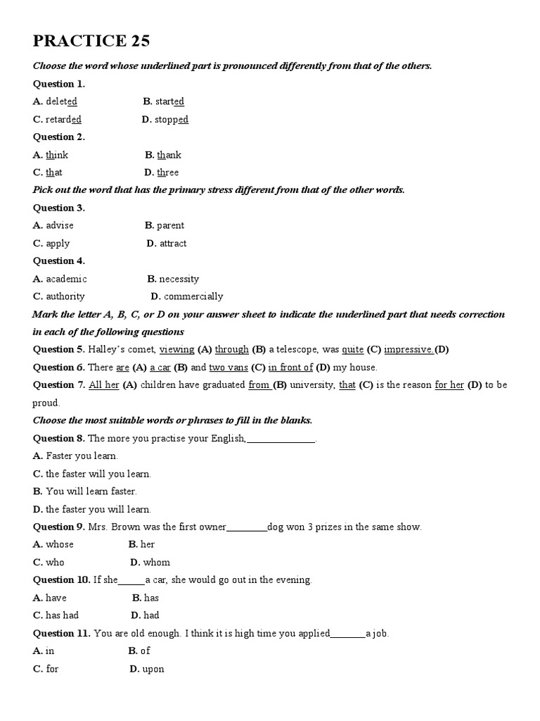 Practice Test 25 | PDF | Color | Blue