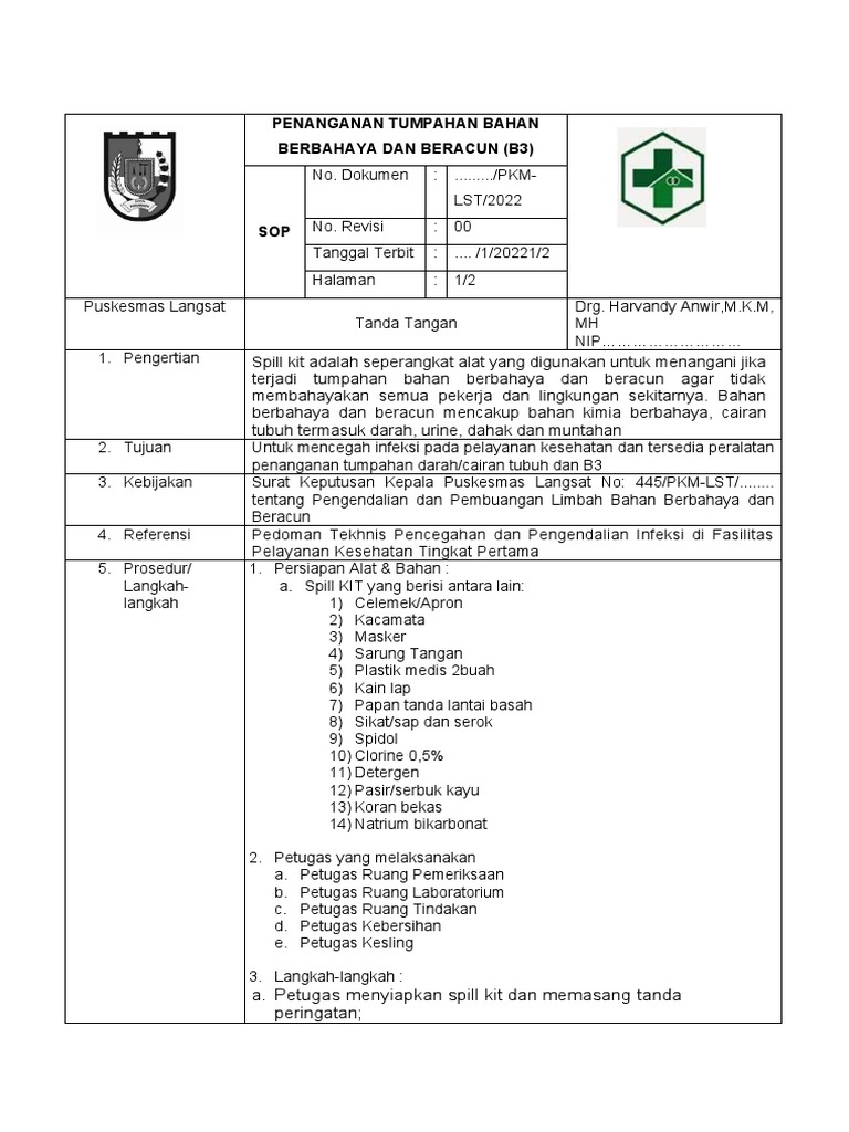 Penanganan Tumpahan Bahan Berbahaya B3 | PDF