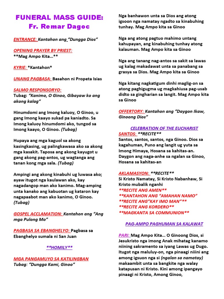 Funeral Mass Guide (Cebuano) | PDF