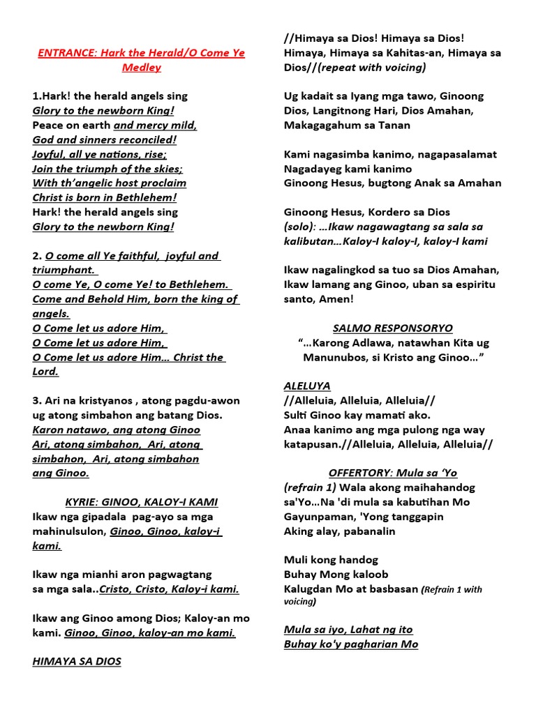 Sample Songs For Christmas Mass (Cebuano) | PDF