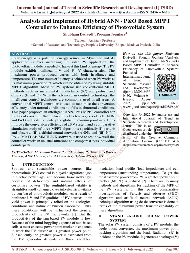 Analysis and Implement of Hybrid ANN PandO Based MPPT Controller To ... Analysis and Implement of Hybrid ANN PandO Based MPPT Controller To ...