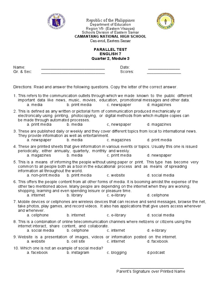 Parallel Tests - 7 (Q1-Q4) | PDF | Mass Media | Internet