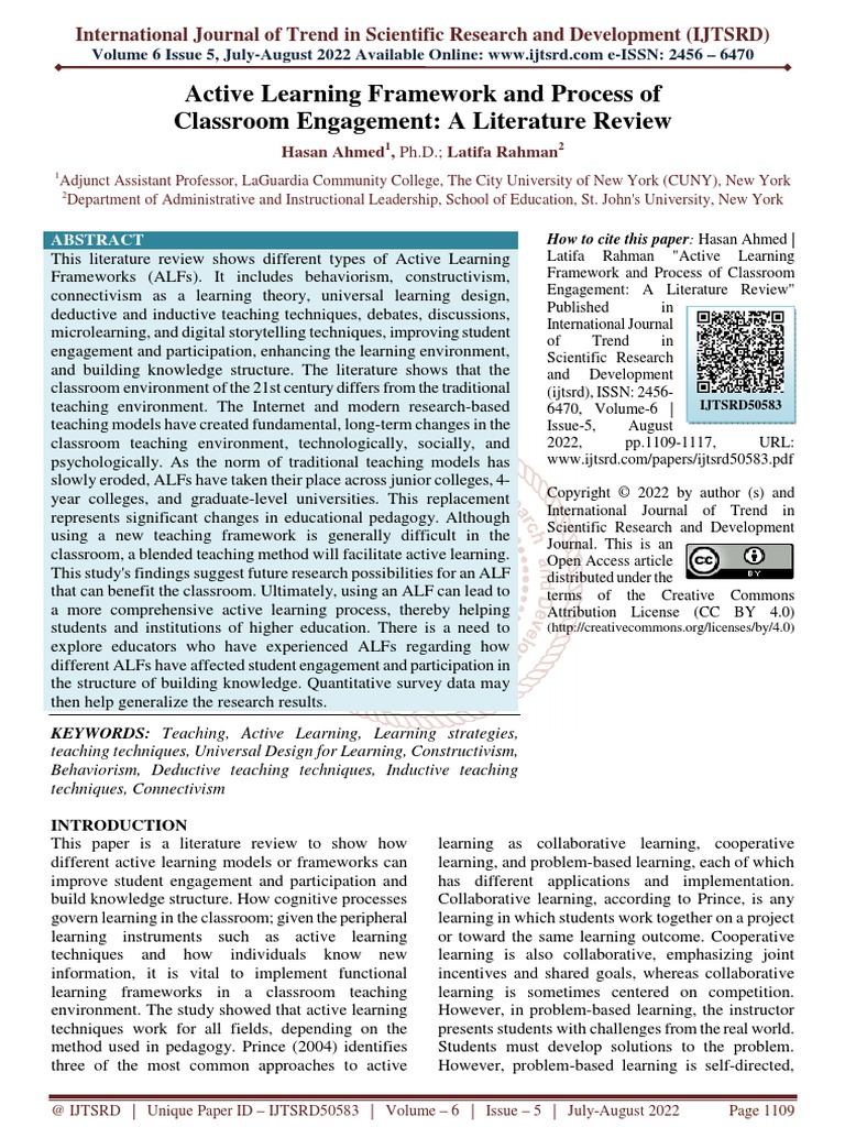Active Learning Framework And Process Of Classroom Engagement A