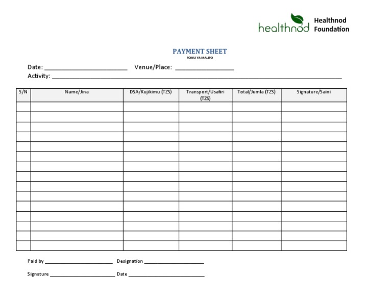 Payment Sheet Tas | PDF