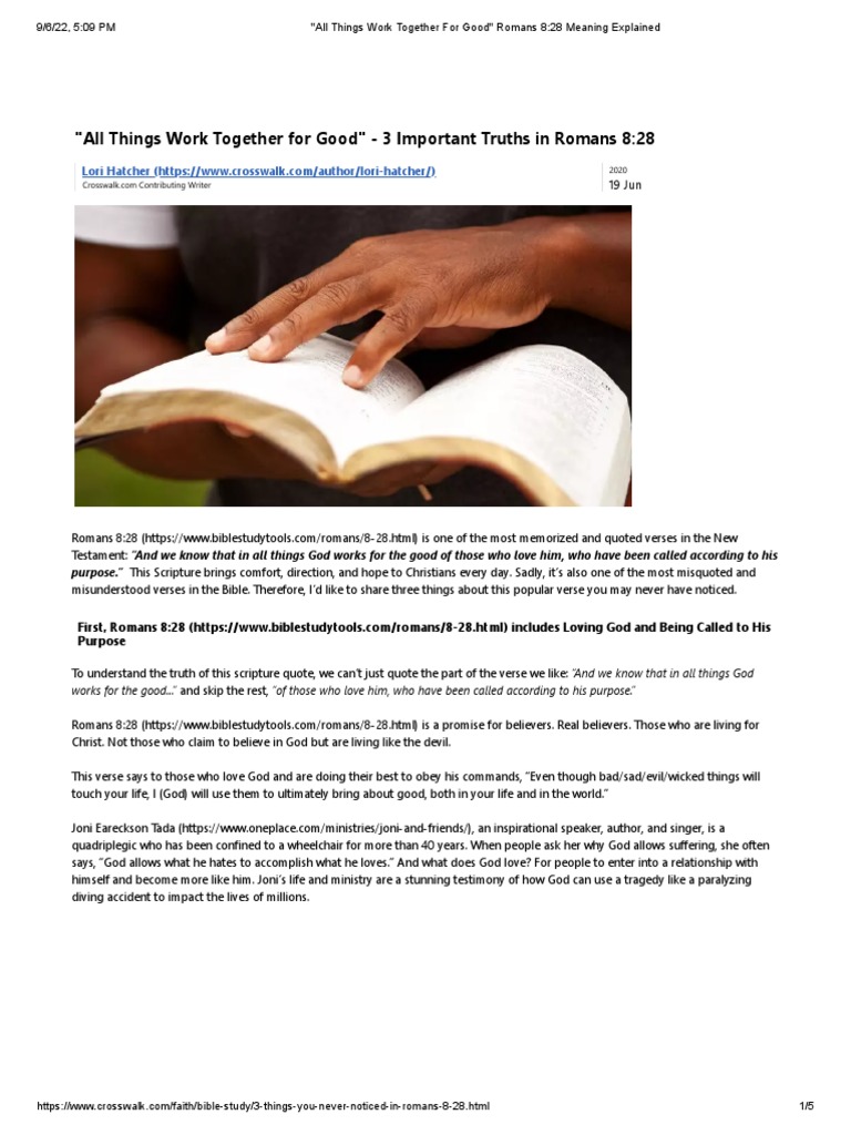 All Things Work Together For Good - Romans 8 - 28 Meaning Explained ...