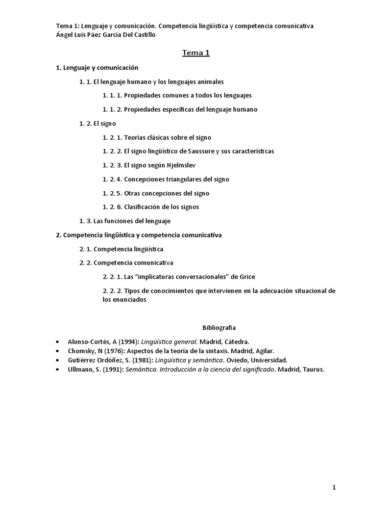 Tema 1. Lenguaje y Comunicación. Competencia Lingüística y Comptencia Comunicativa | PDF ...
